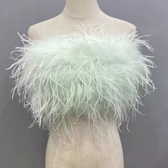 Tops | Flash Sale New Custom Ostrich Feather Crop Top | Poshmark